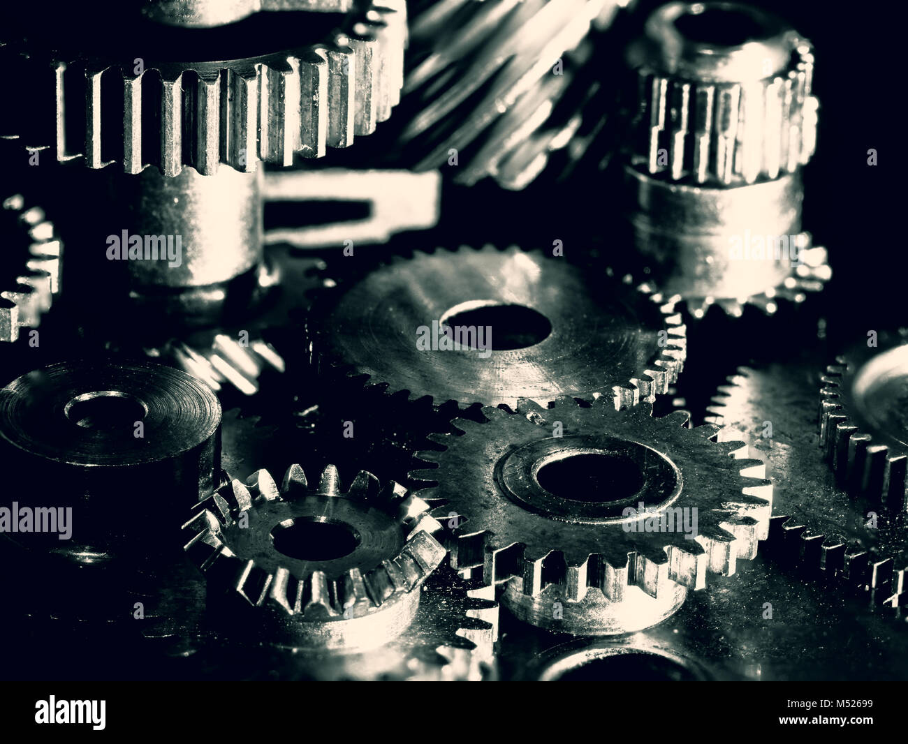 close-up mechanical metal wheels in various sizes Stock Photo - Alamy