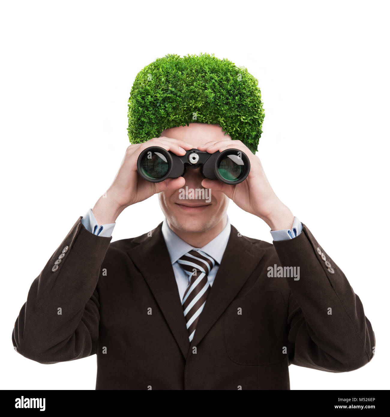 Man with greenery on his head. Loving nature and taking care of ecology ...