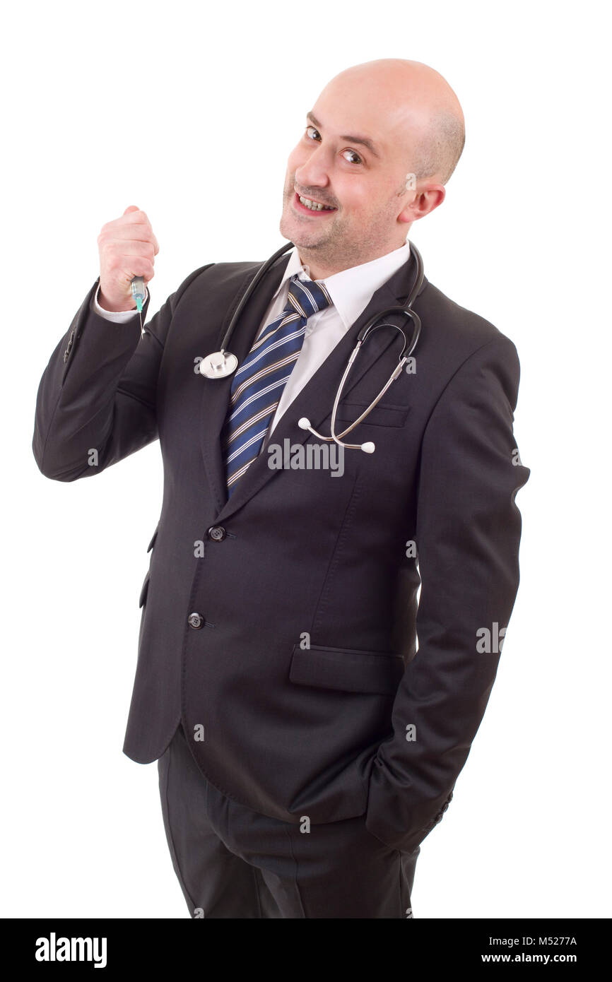 silly male doctor, isolated on white background Stock Photo - Alamy