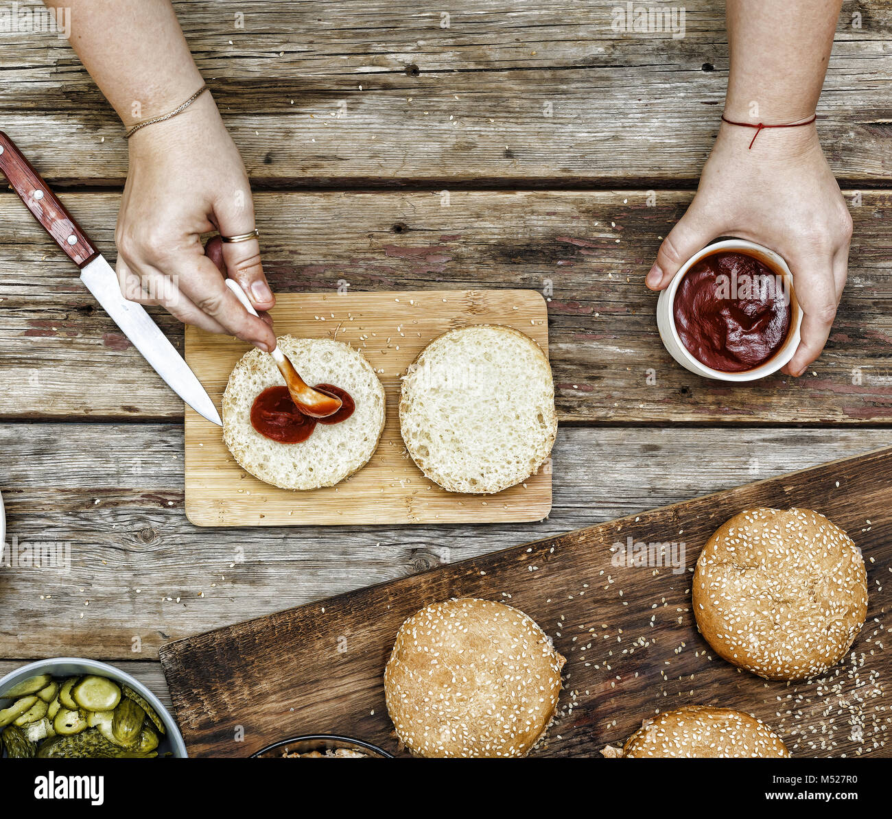 Home cooking. Top view, closeup. Rustic style Stock Photo - Alamy