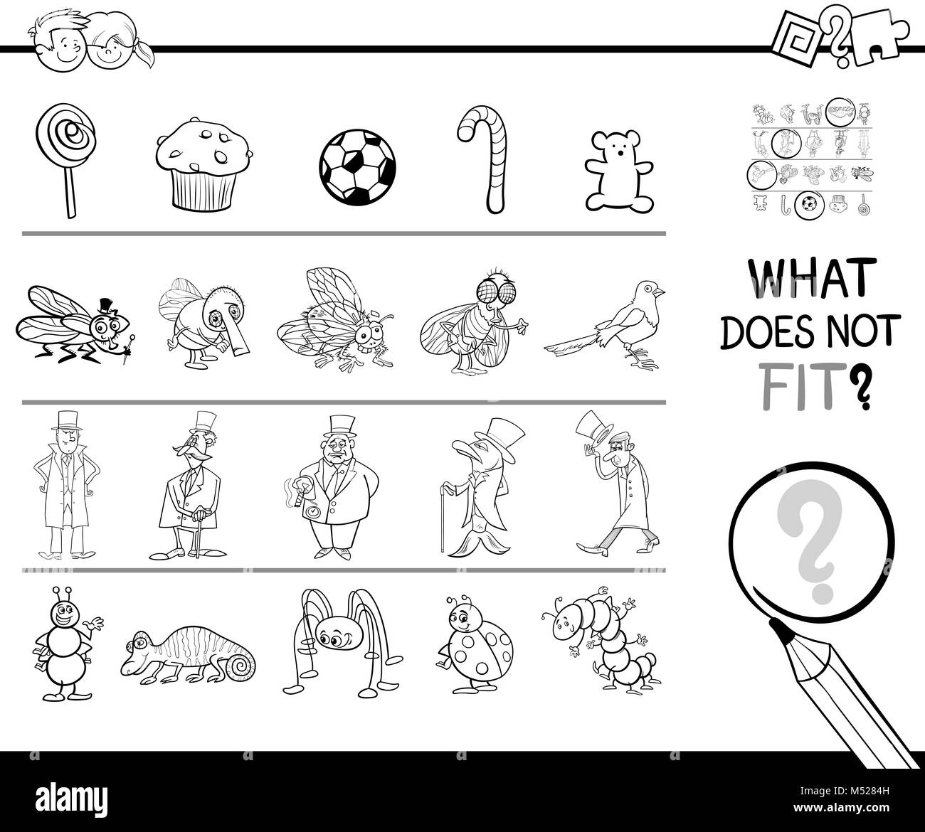 not fitting picture game coloring page Stock Photo - Alamy