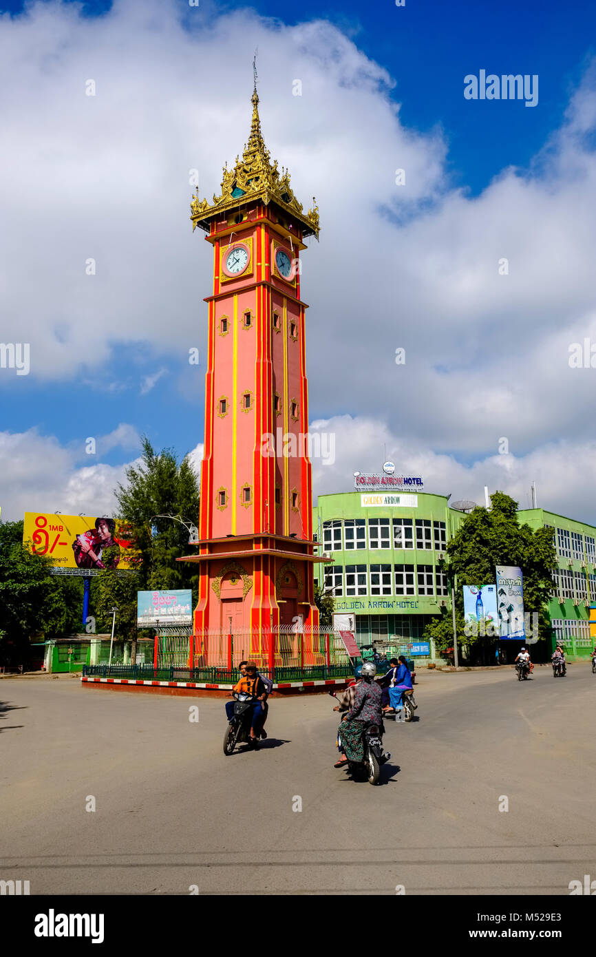 The red Clock Tower is located in the centre of town Stock Photo - Alamy