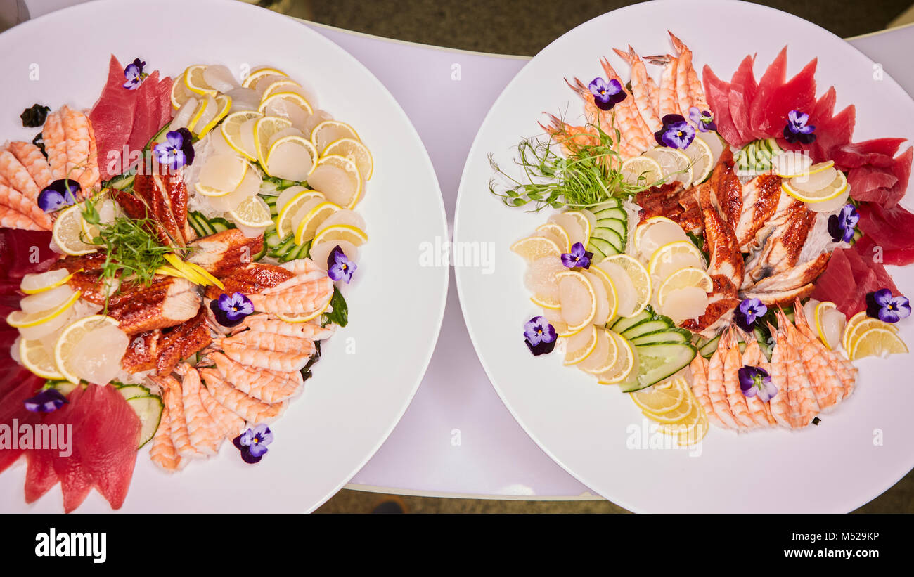 Japanese food set. Sashimi set. Top view Stock Photo - Alamy