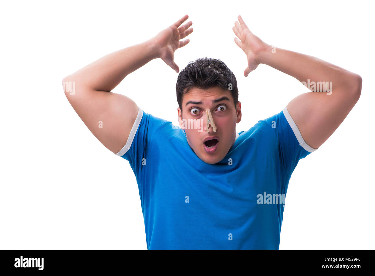 Man sweating excessively smelling bad isolated on white backgrou Stock ...