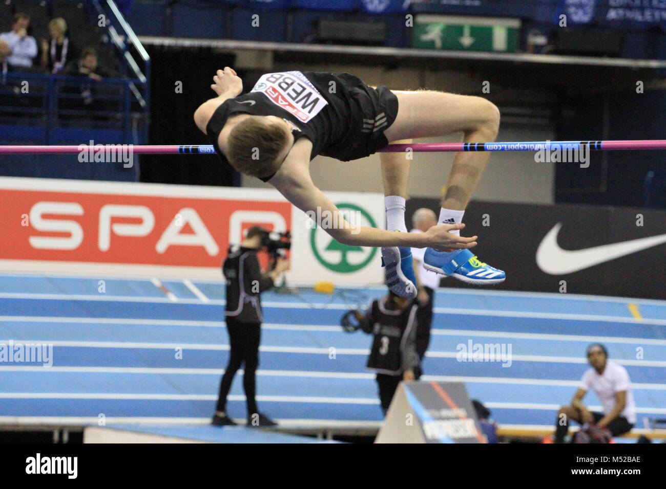 Ryan Webb competes during the Men's high jump at the British Indoor ...