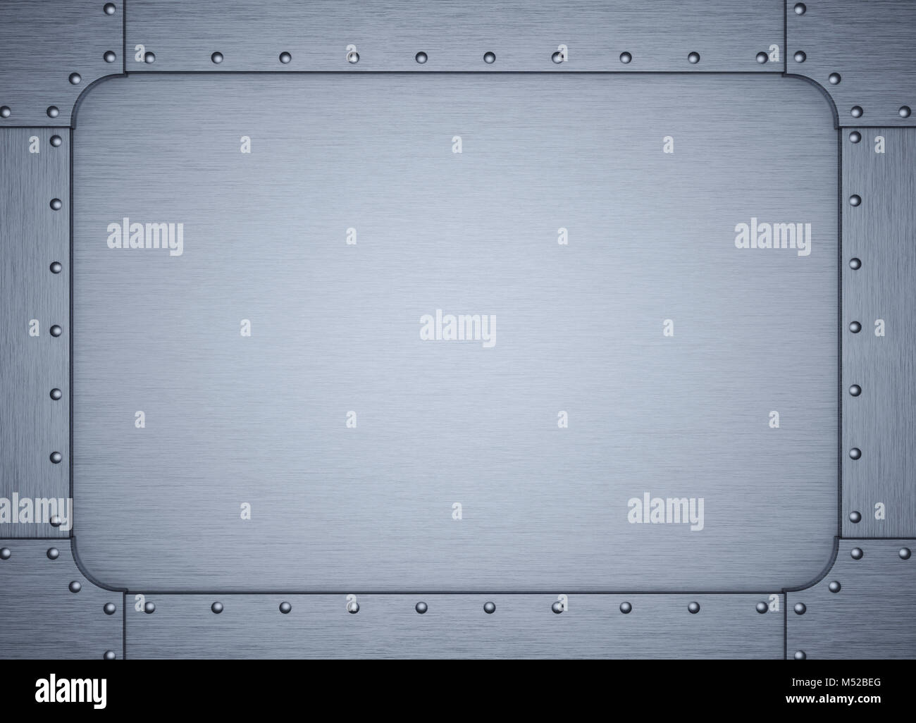 Frame made of riveted iron. Background of polished metal. 3D rendering ...