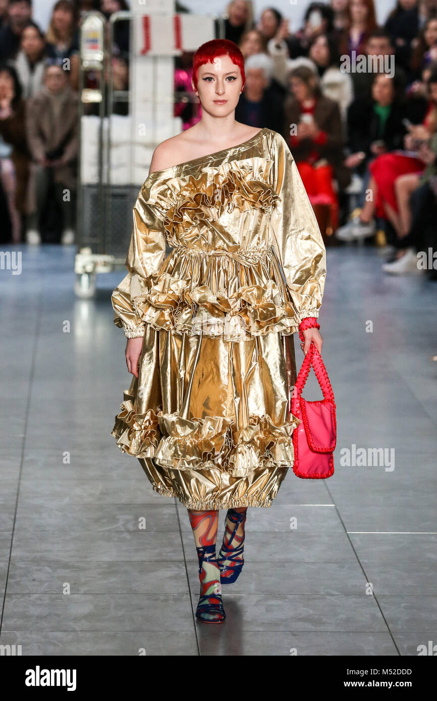 A Model seen walking the runway at Molly Goddard show during London ...