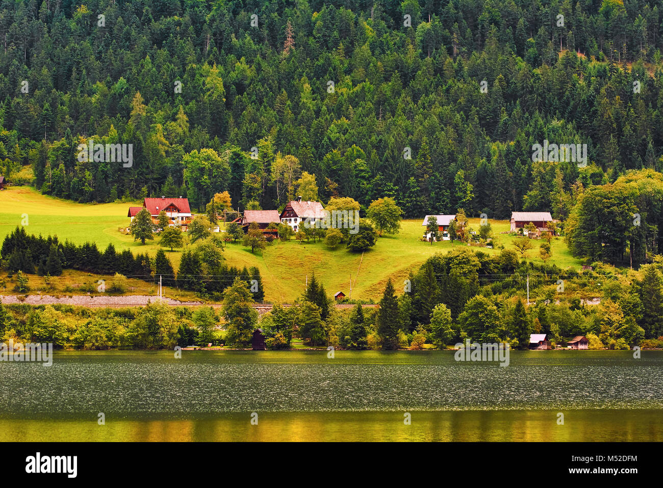 Houses on the Bank of Lake Stock Photo - Alamy