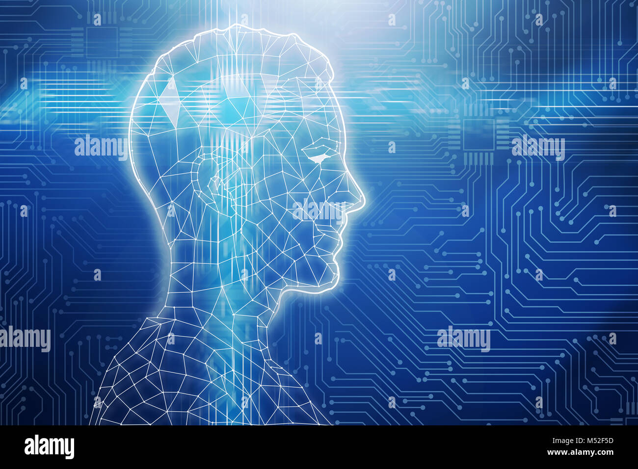Abstract Illustration Of Digital Human Head On Circuit Board Blue ...
