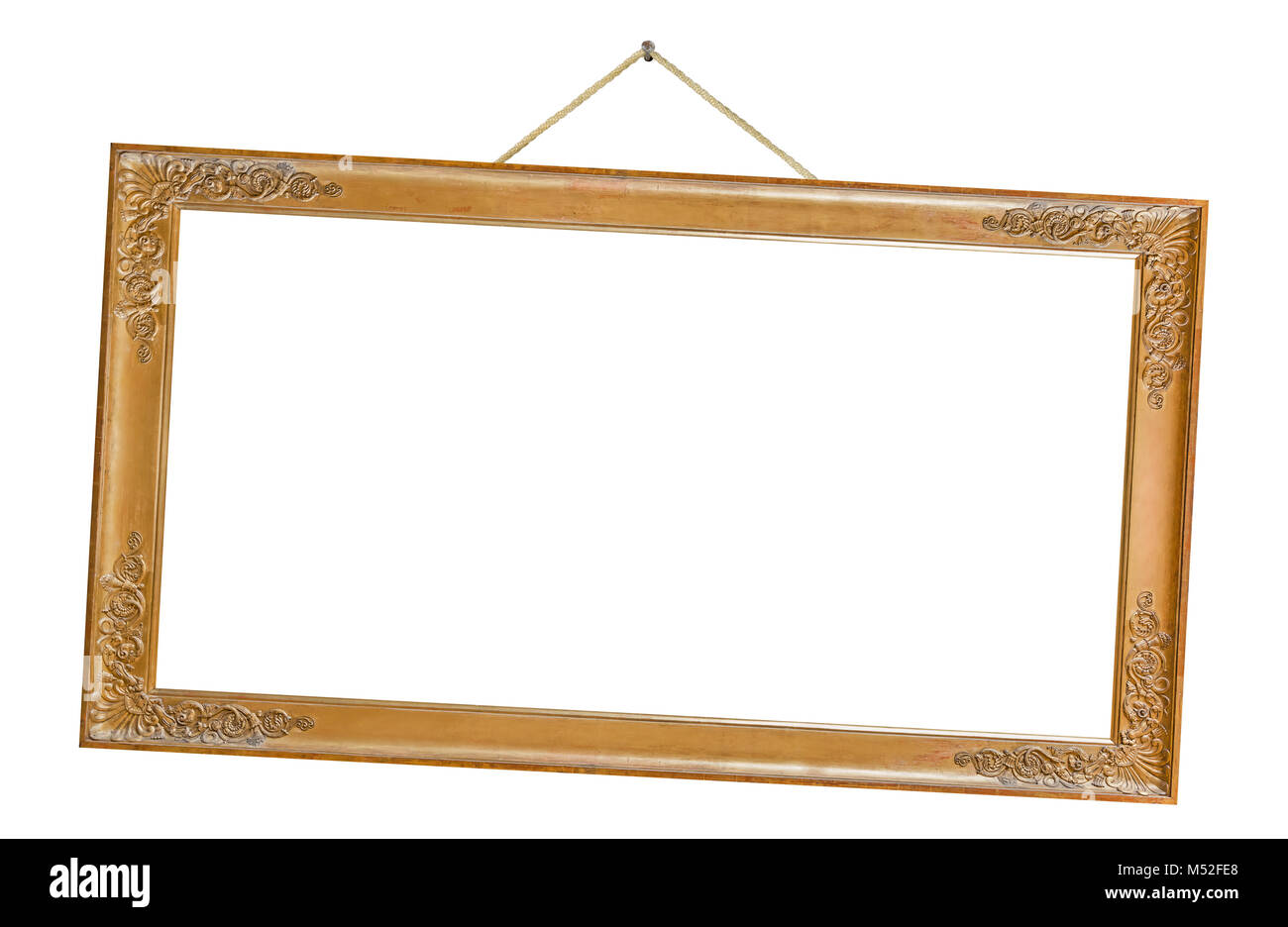 Old wooden picture frame hanging on a rope Stock Photo - Alamy