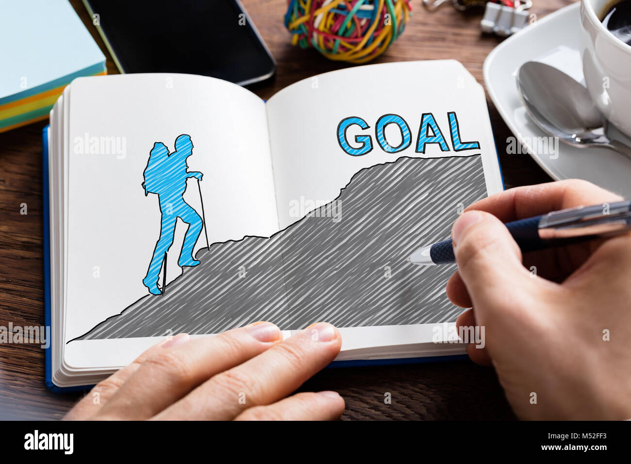 Person's Hand Drawing Goal Concept On Notebook In Office Stock Photo ...