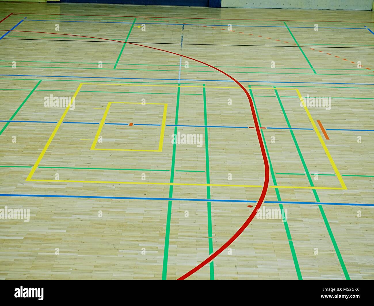 Basketball hall indoor wood parquet field room. Empty sporting hall ...