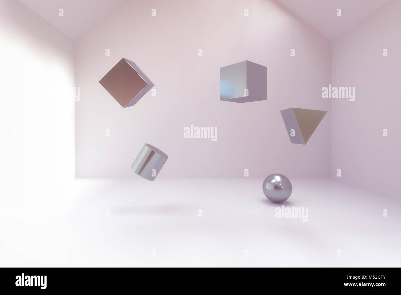 3d rendering of abstract geometry blocks in empty room Stock Photo - Alamy
