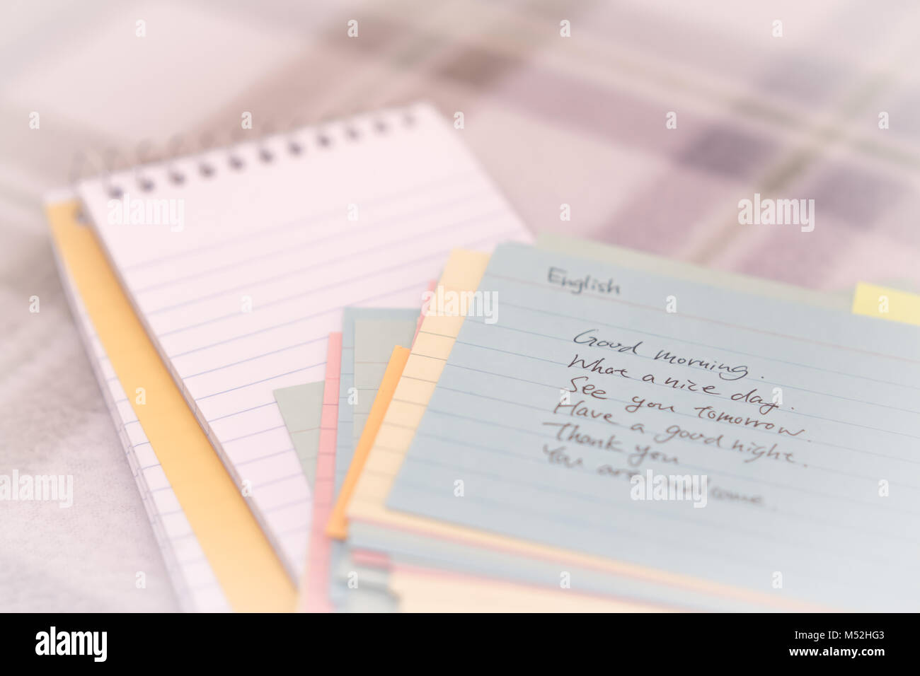 English; Learning New Language Writing Greetings on the Notebook Stock ...