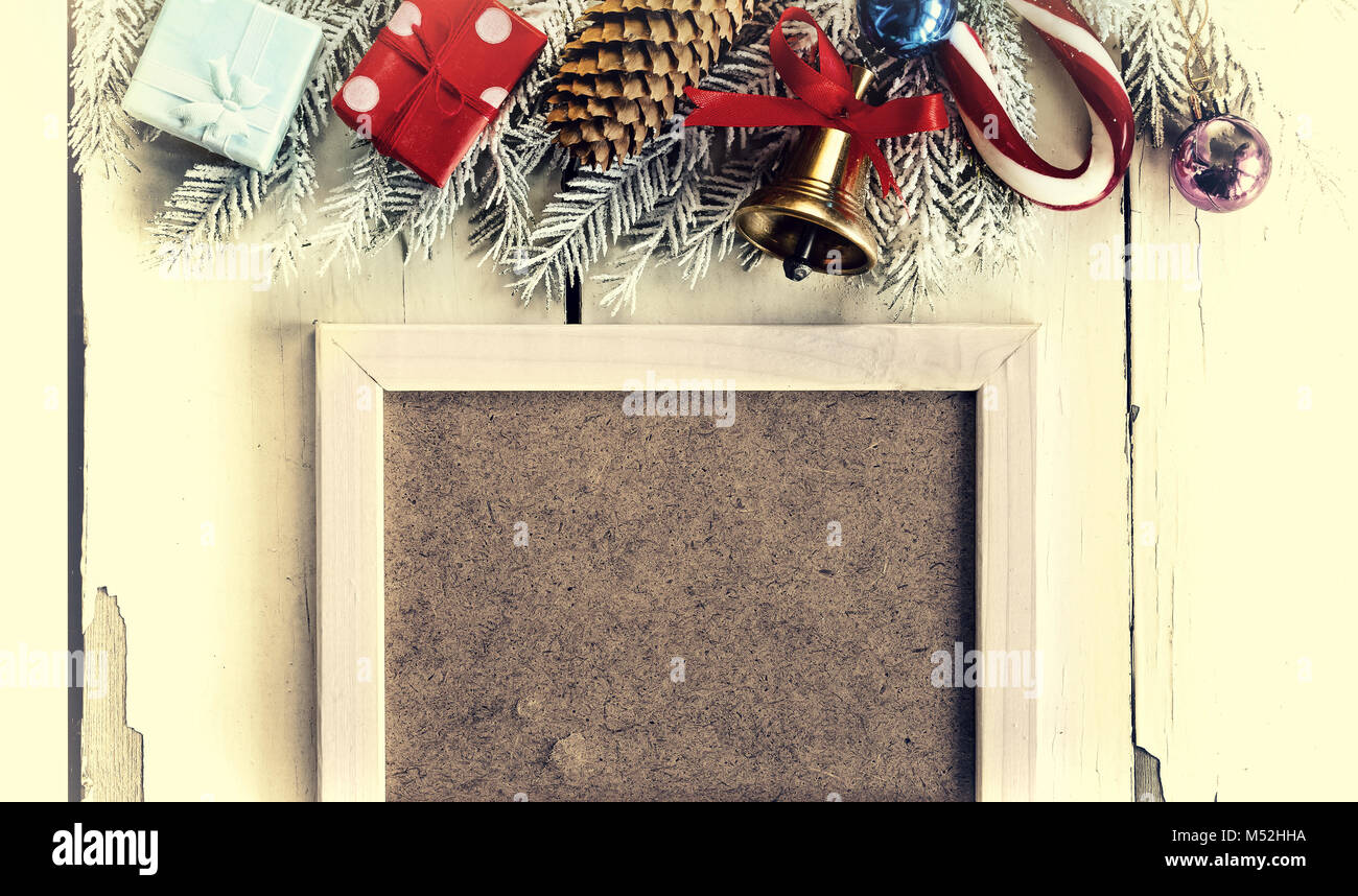 Christmas background and white frame. Christmas decorations Stock Photo ...