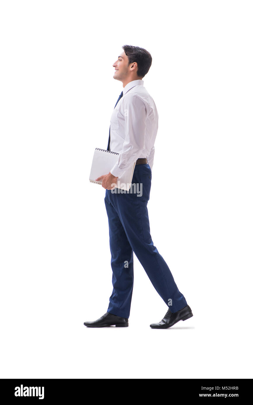 Businessman walking standing side view isolated on white backgro Stock ...