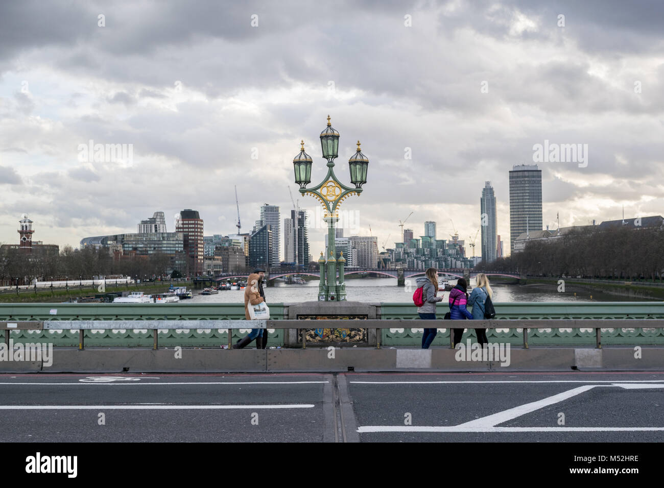 On top of Westminster Bridge in London looking out over the river ...