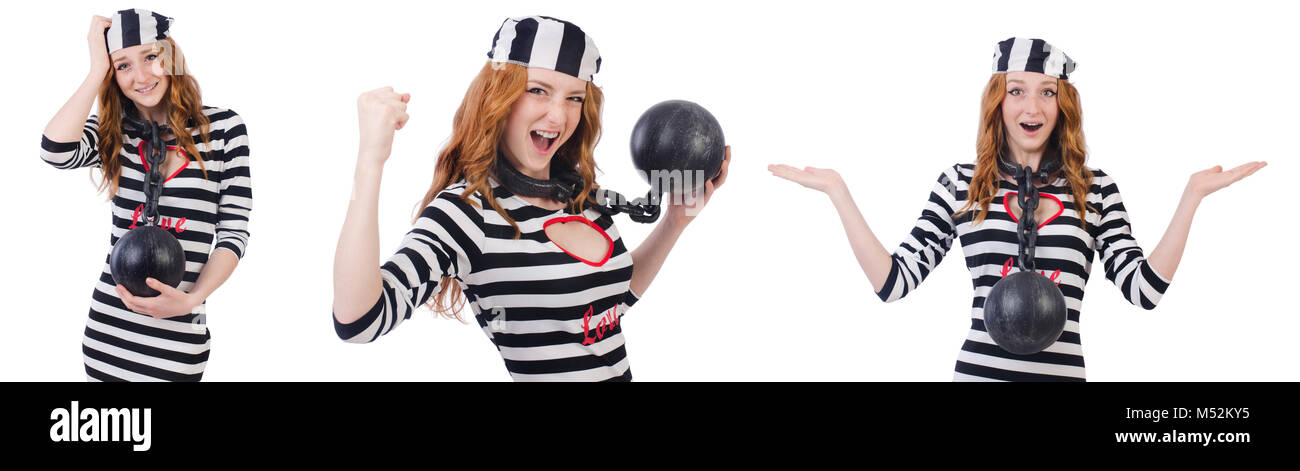 Young smiling woman-prisoner isolated on white Stock Photo - Alamy