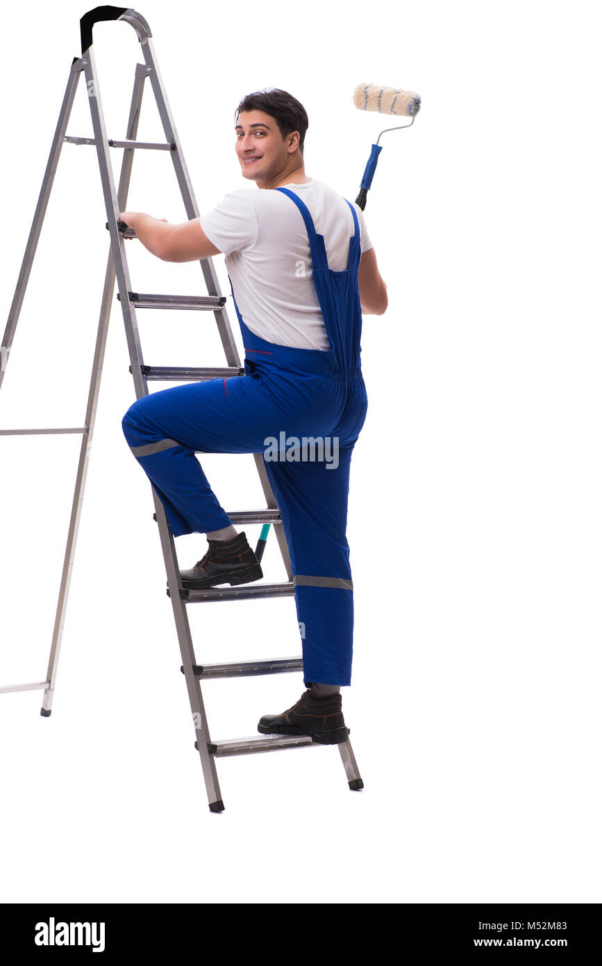 Young painter contractor isolated on white background Stock Photo - Alamy