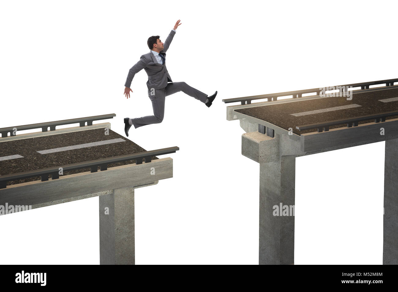 Young businessman with broken bridge isolated on white Stock Photo - Alamy