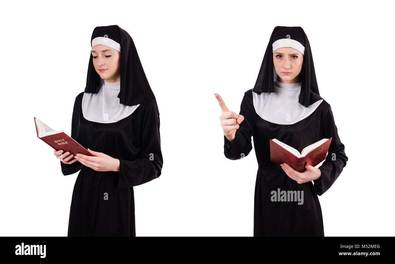 Young nun with bible isolated on white Stock Photo - Alamy
