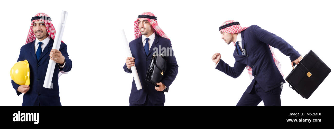 Arab engineer with drawings on white Stock Photo - Alamy
