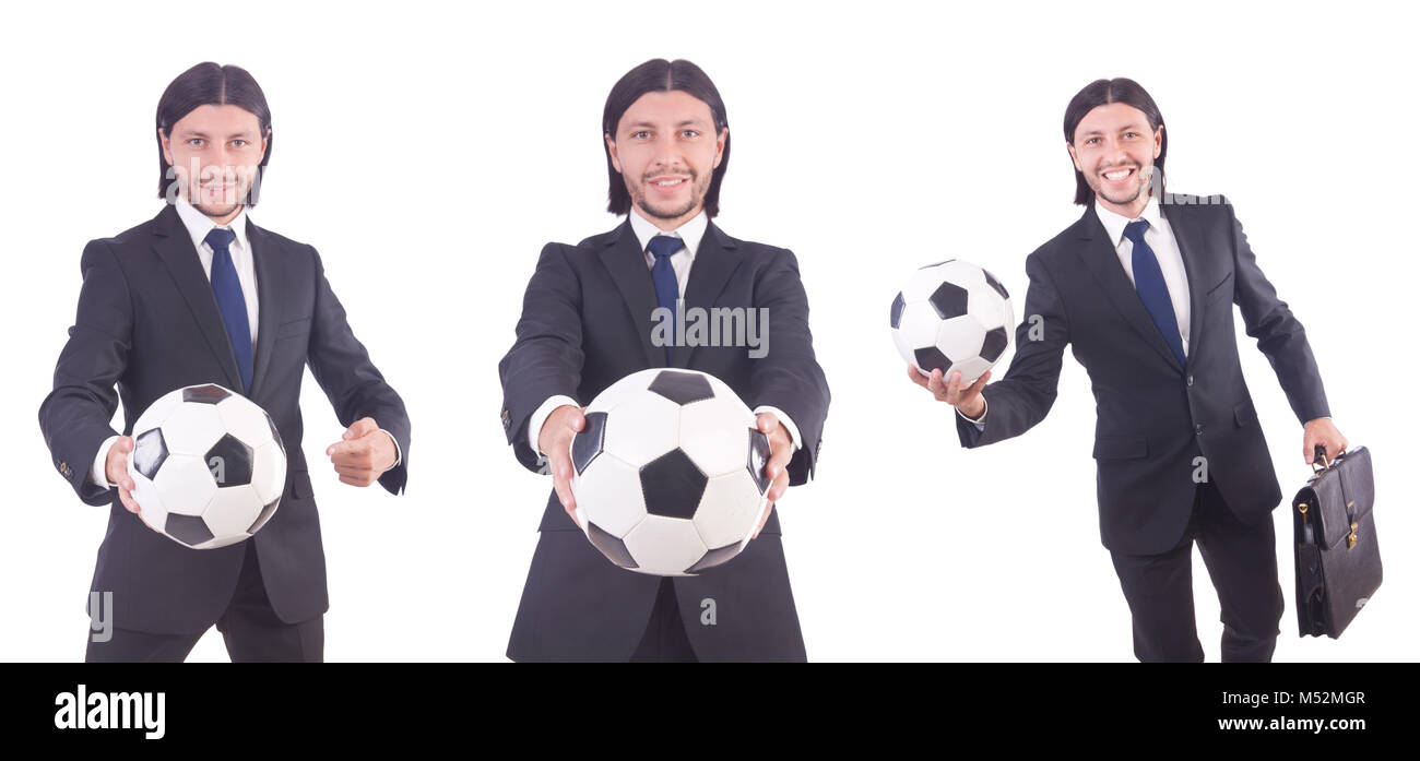 Man with football isolated on white Stock Photo - Alamy