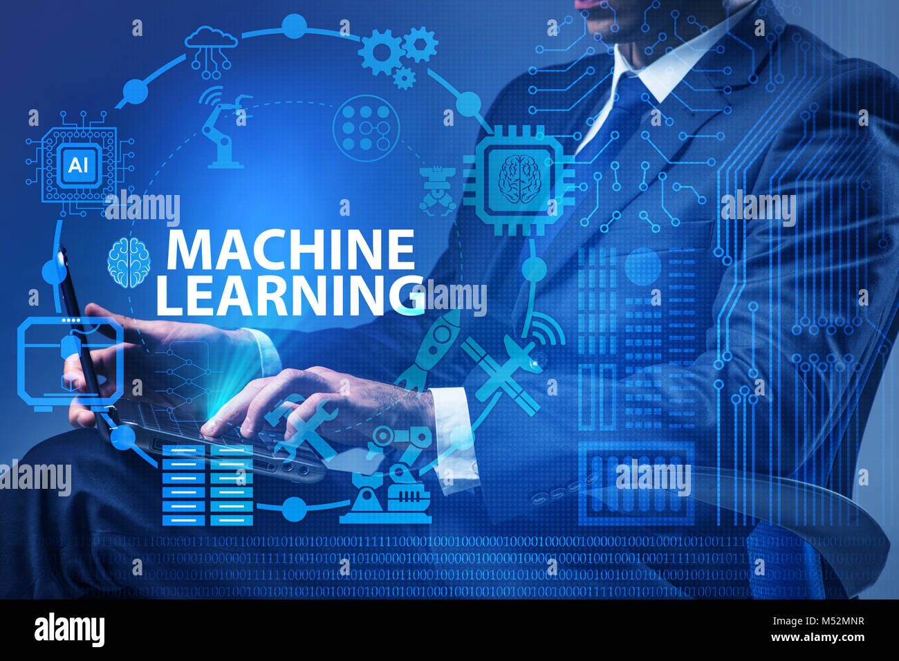Machine learning concept with man Stock Photo - Alamy