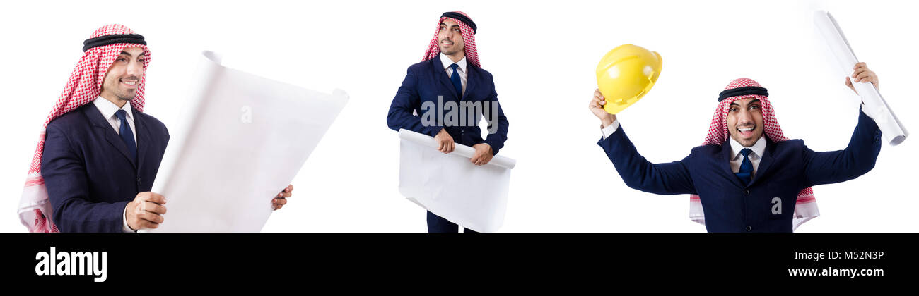 Arab engineer with drawings on white Stock Photo - Alamy