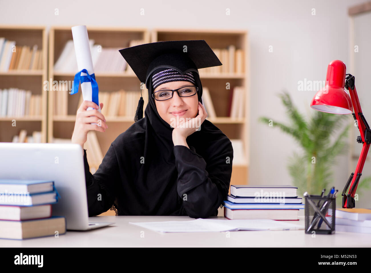 Muslim girl in hijab studying preparing for exams Stock Photo - Alamy