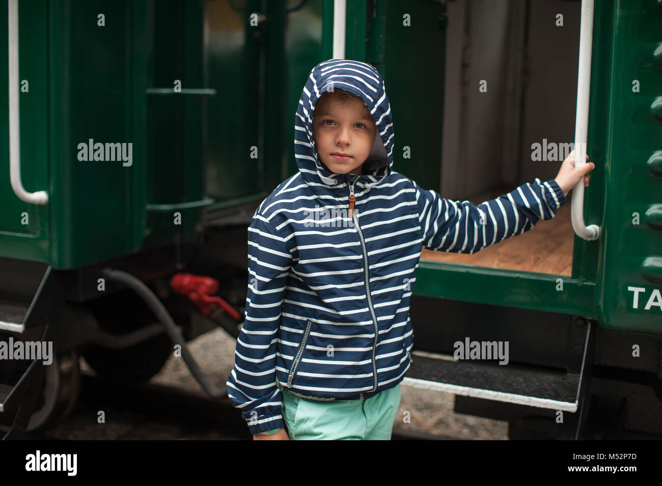 Adorable boy on a train Stock Photo - Alamy