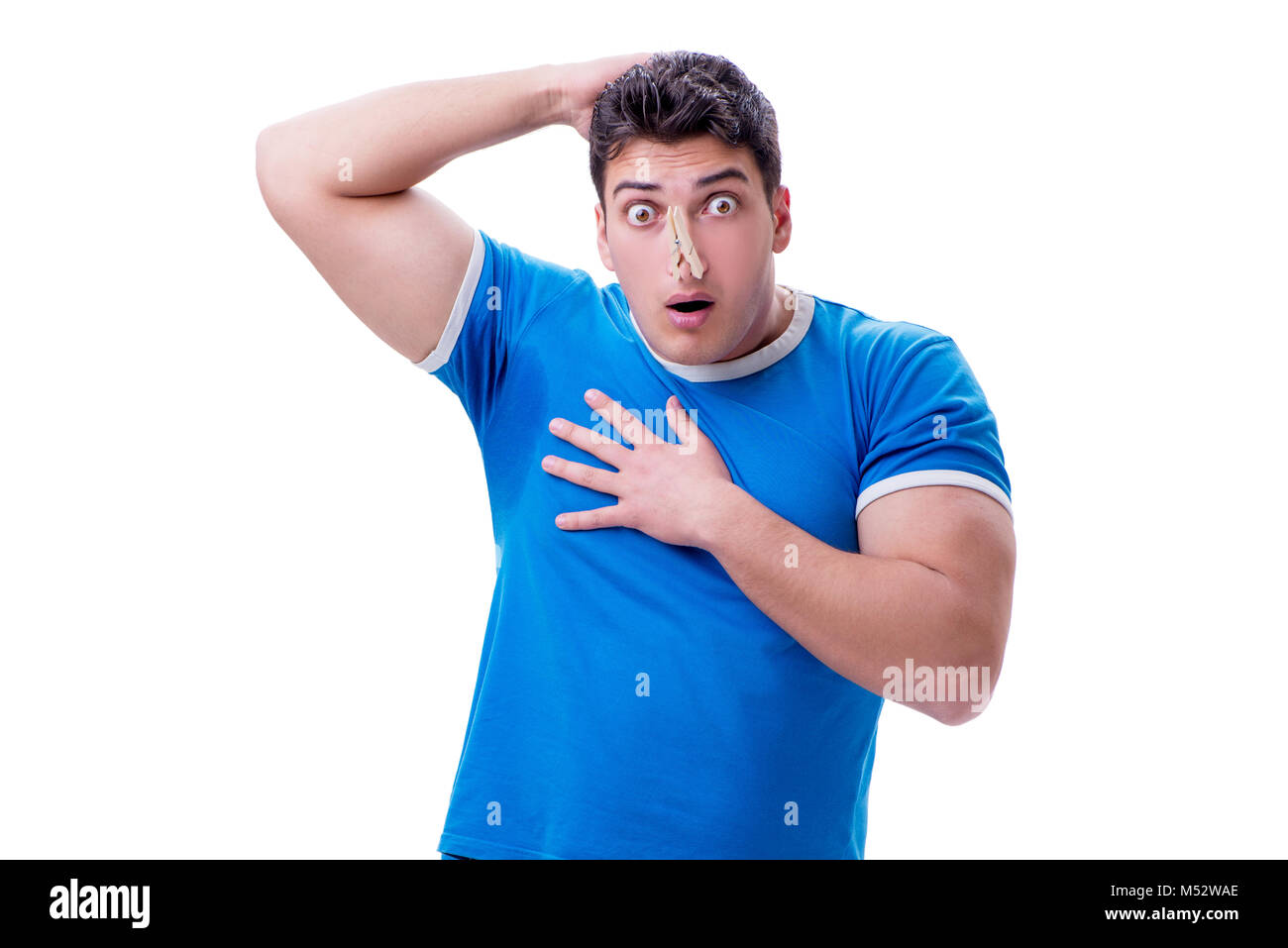 Man sweating excessively smelling bad isolated on white backgrou Stock ...