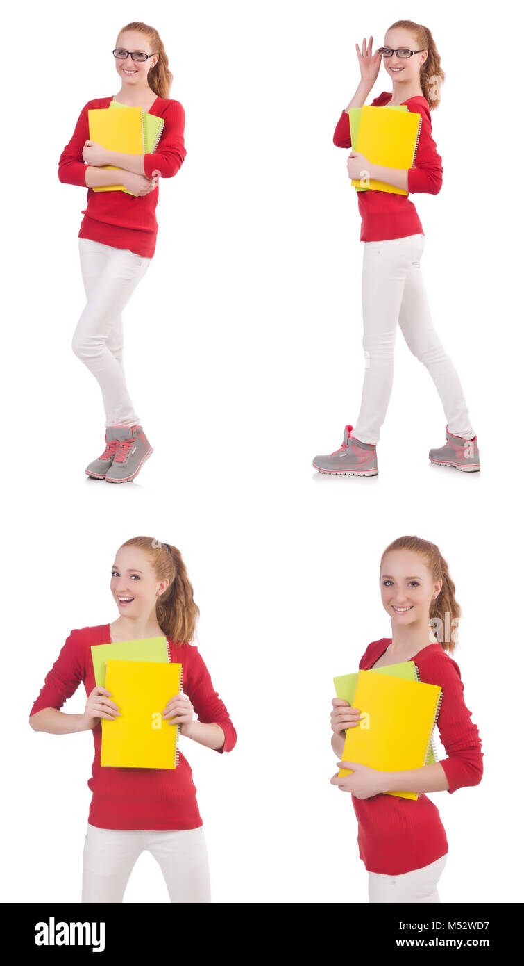 Young student with books on white Stock Photo - Alamy