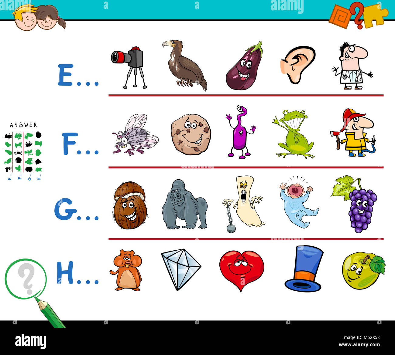 first letter of a word activity for kids Stock Photo - Alamy