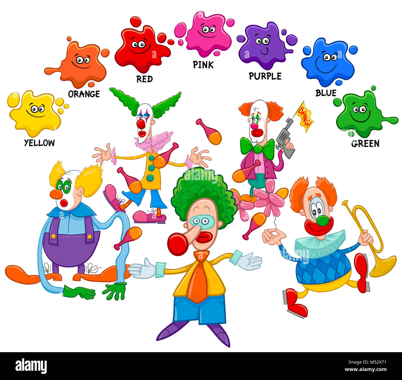 basic colors educational page with clowns Stock Photo - Alamy