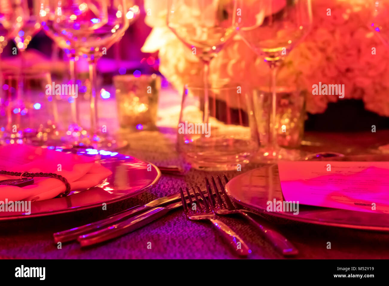 Party Setting with Colorful Bokeh Background Stock Photo - Alamy