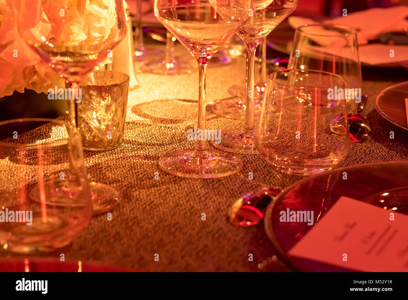 Party Setting with Colorful Bokeh Background Stock Photo - Alamy