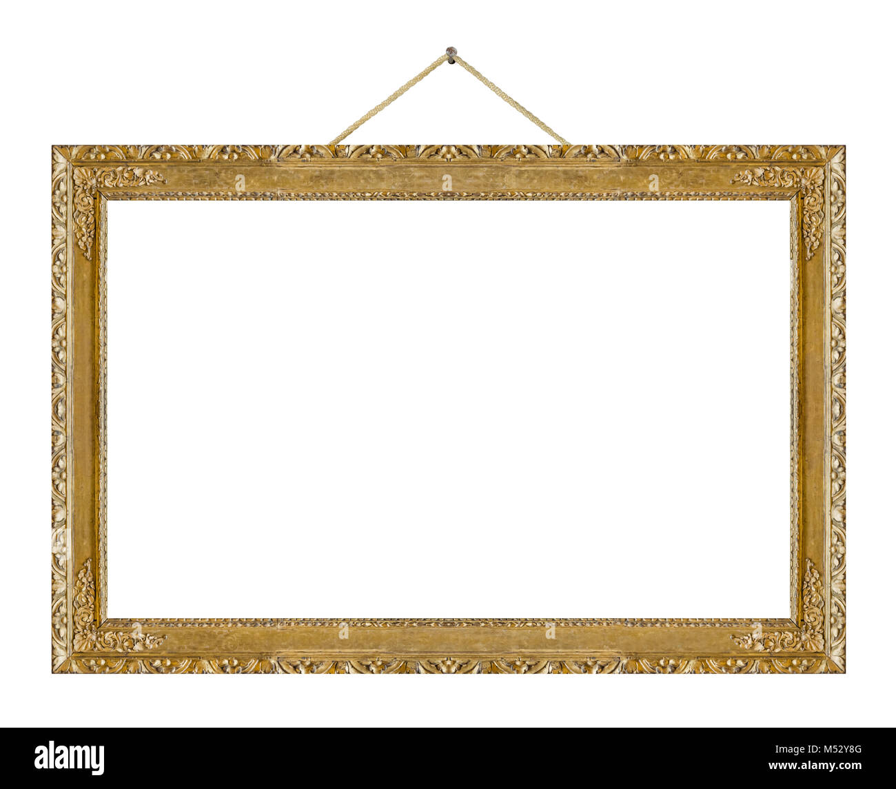 Old wooden picture frame hanging on a rope Stock Photo - Alamy