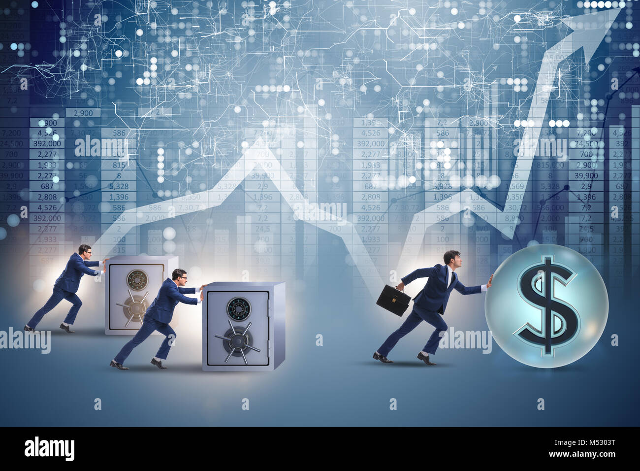 Businessman pushing dollar and beating competition Stock Photo - Alamy