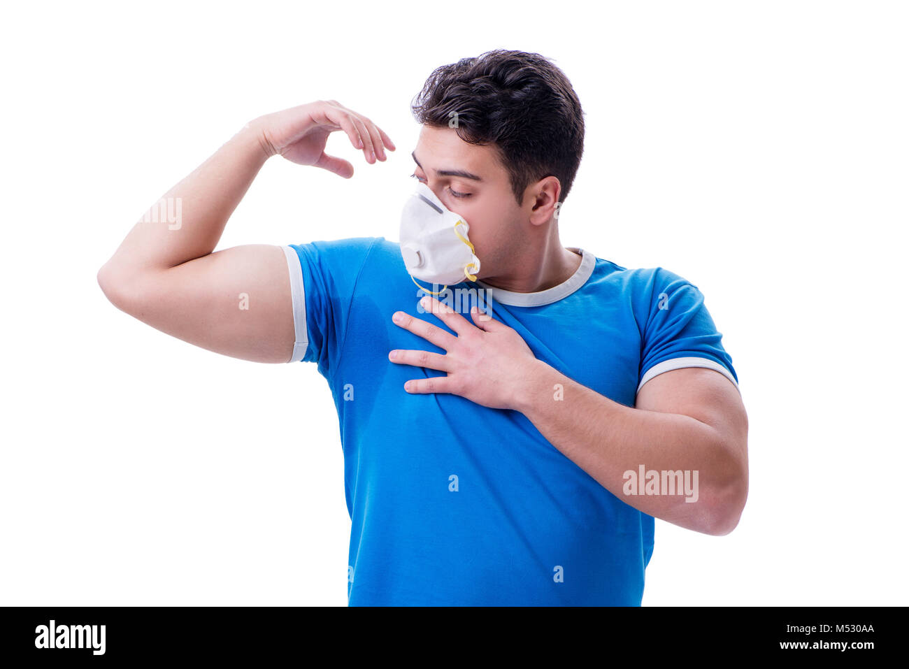 Man sweating excessively smelling bad isolated on white backgrou Stock ...