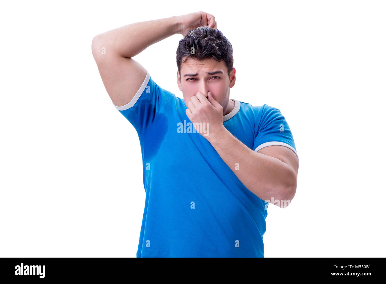 Man sweating excessively smelling bad isolated on white backgrou Stock ...