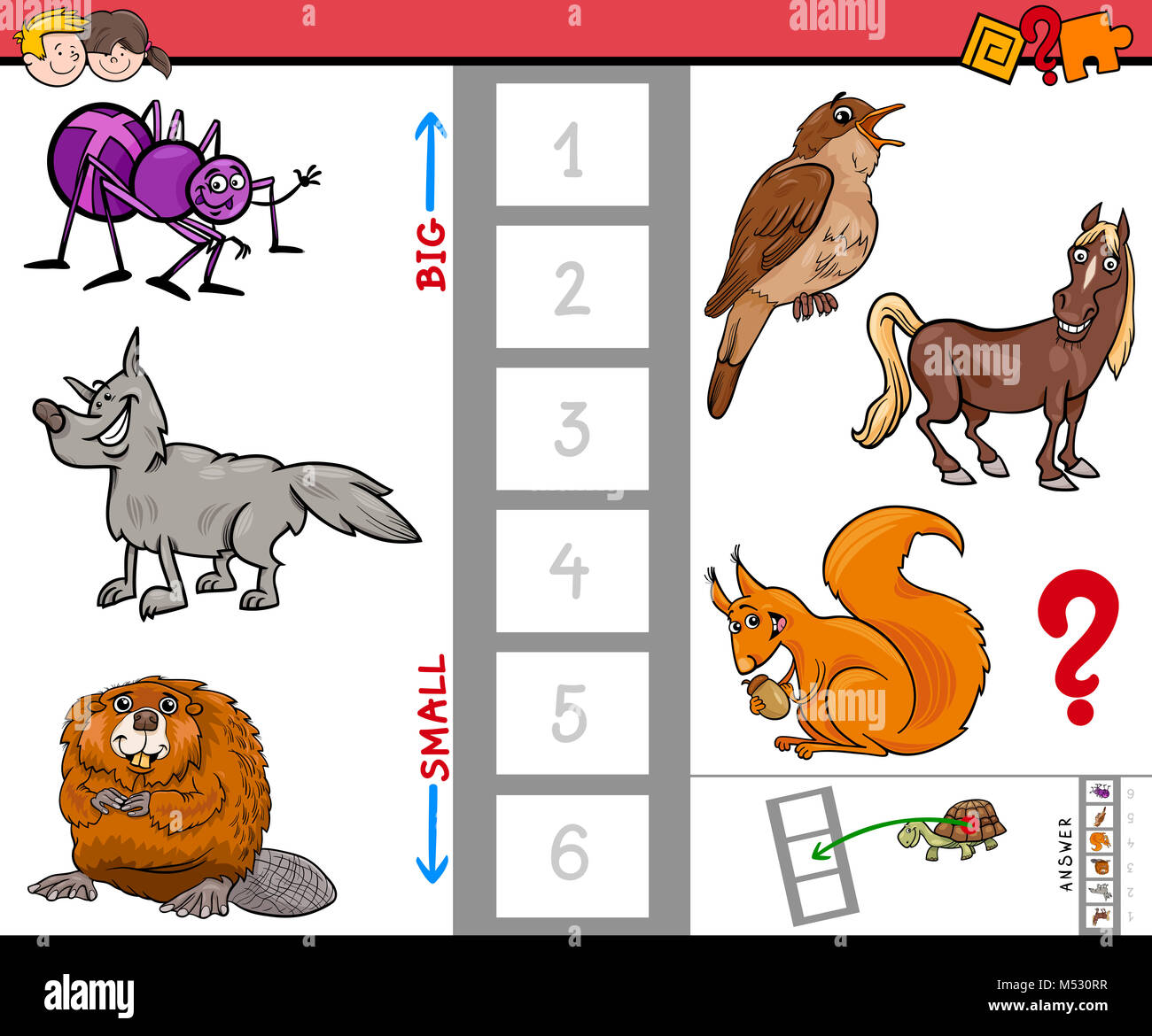 big and small animals cartoon activity game Stock Photo - Alamy