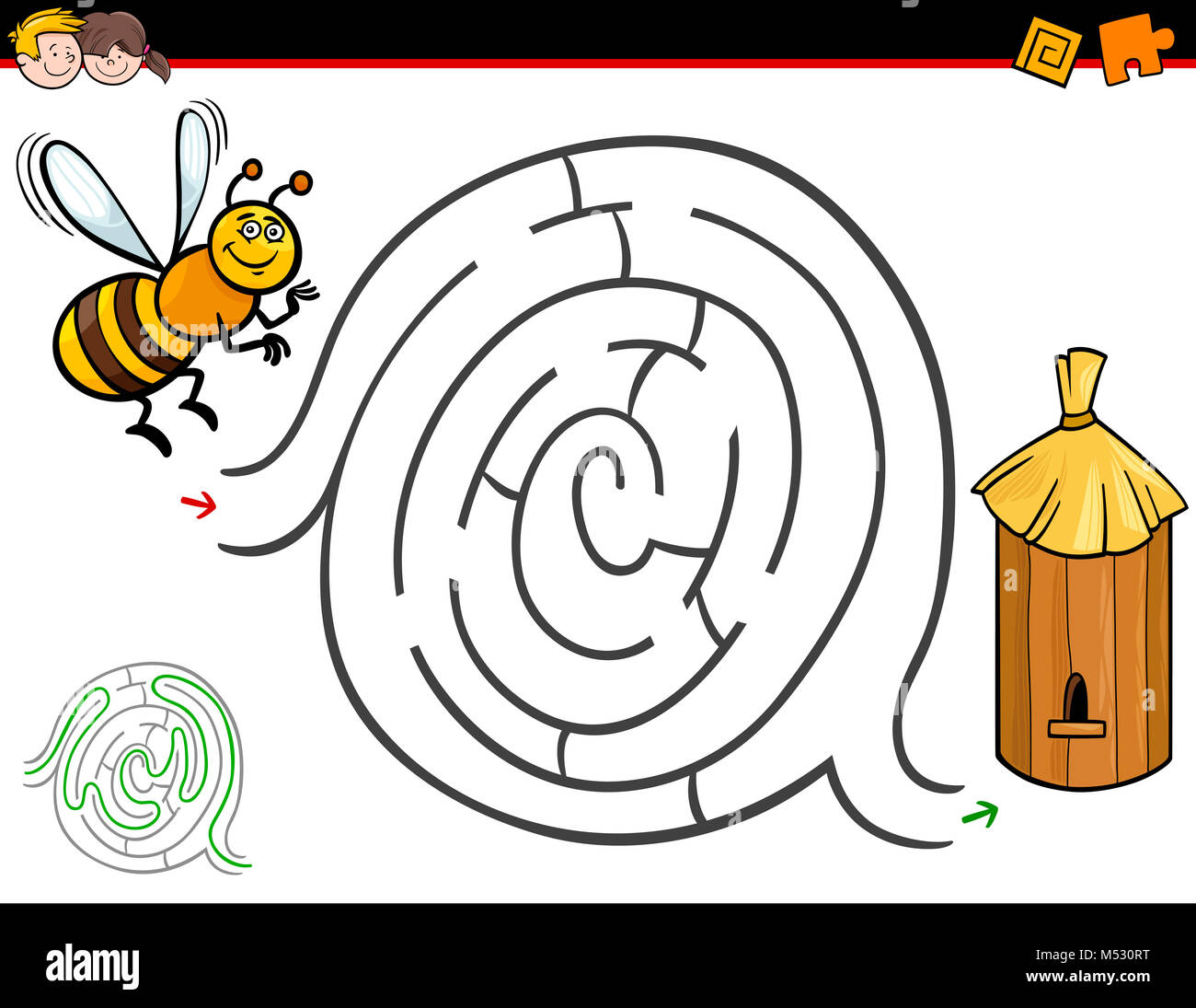 cartoon maze activity with bee and hive Stock Photo - Alamy