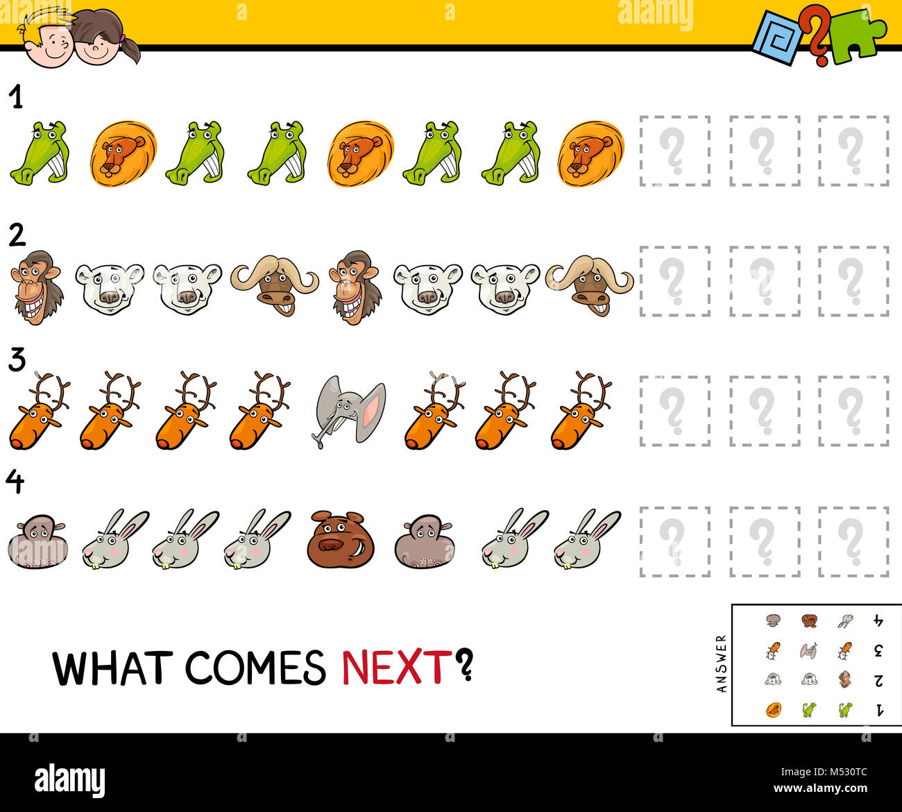 educational finish the pattern game with pets Stock Photo - Alamy