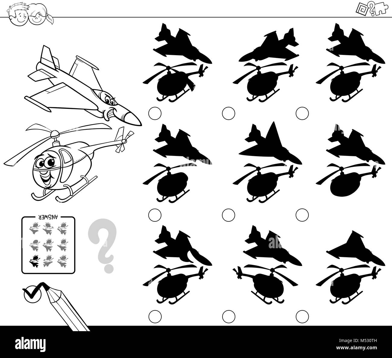 shadows with aircraft coloring book Stock Photo - Alamy