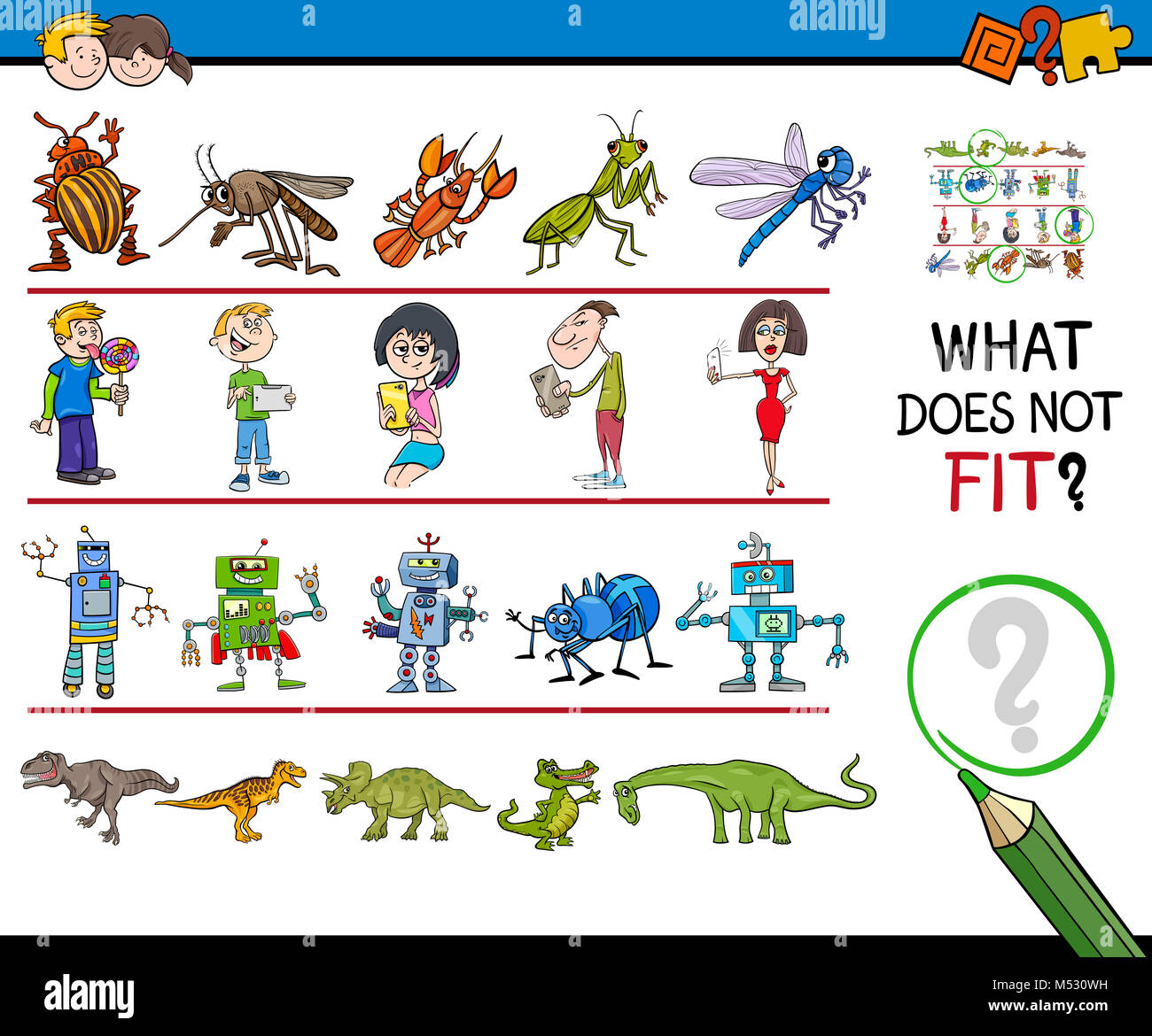 wrong picture in row cartoon game Stock Photo - Alamy