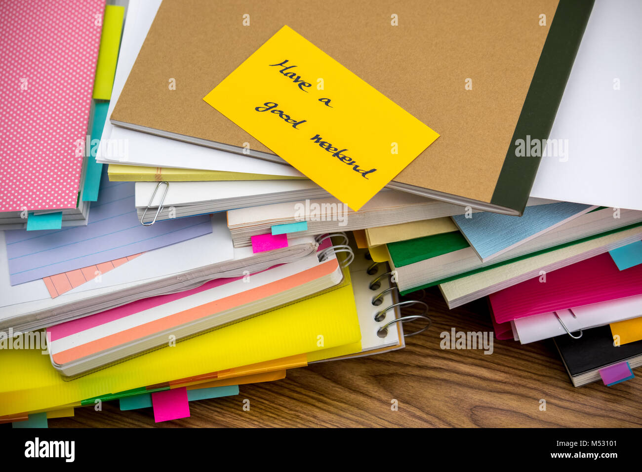 Good Weekend; The Pile of Business Documents on the Desk Stock Photo ...