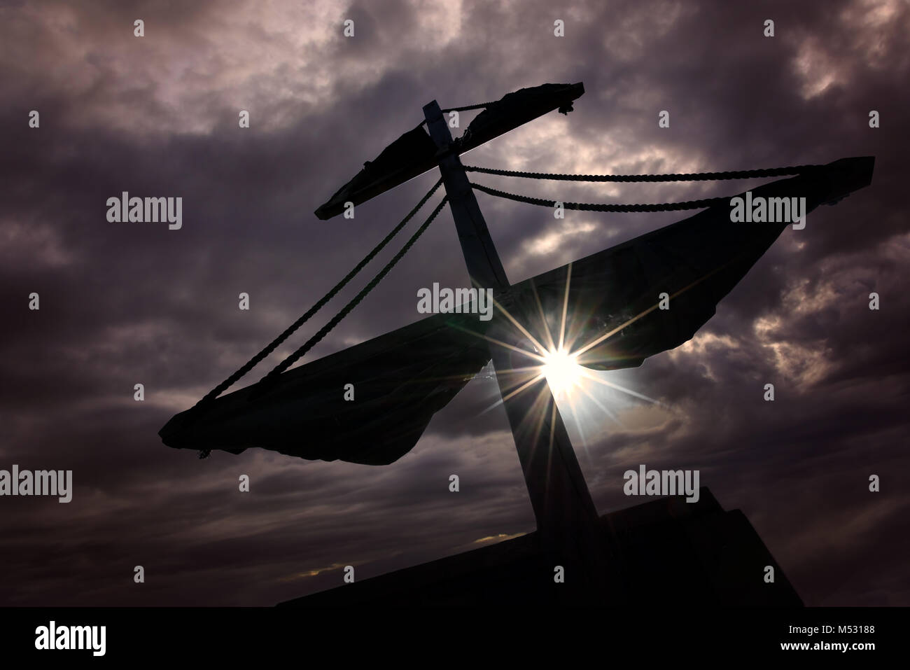 Mast of a pirate ship at dusk Stock Photo - Alamy