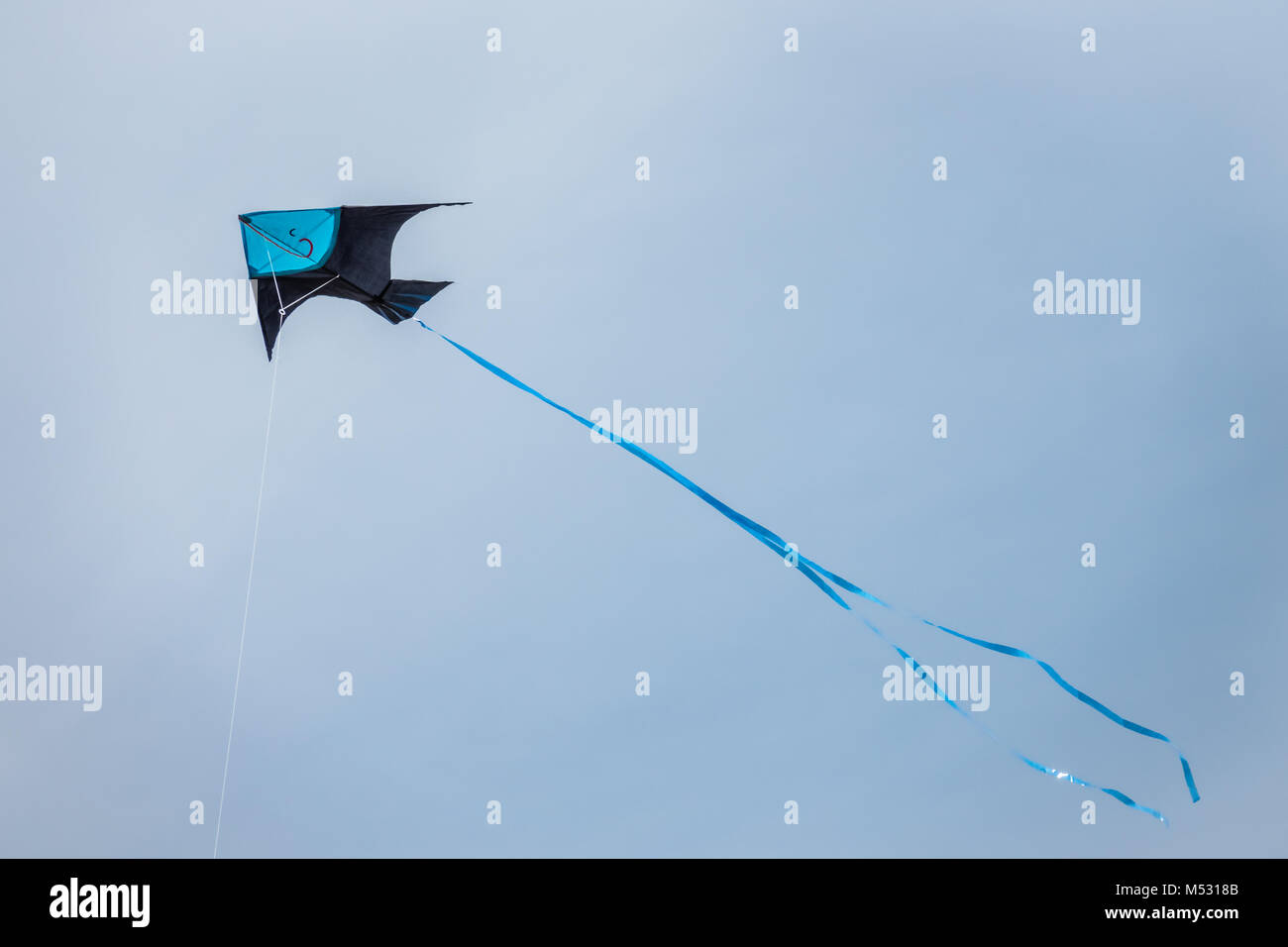 Black and blue kite flying high in the sky Stock Photo - Alamy