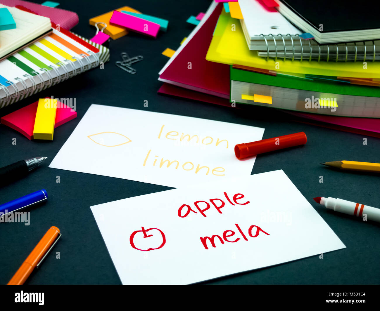 Learning New Language Making Original Flash Cards; Italian Stock Photo ...